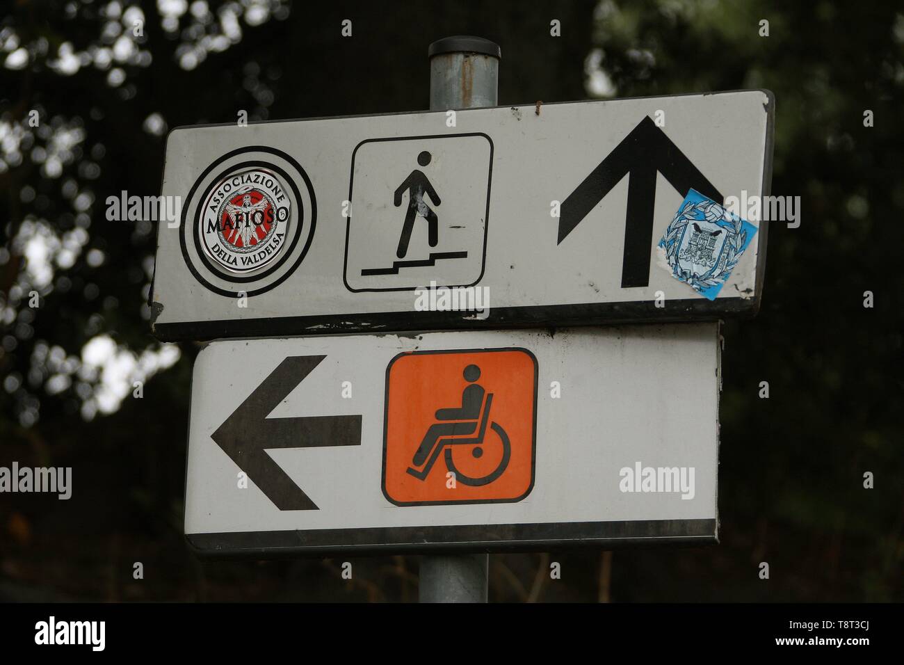 Tourist information signs in the hilltop town of San Gimignano in ...
