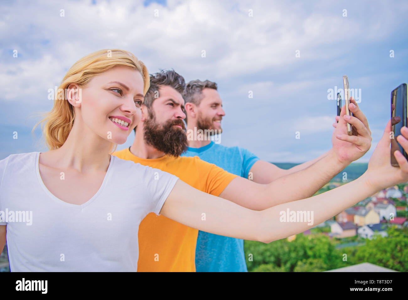 A group of young good looking friends do selfie photo portrait in ...
