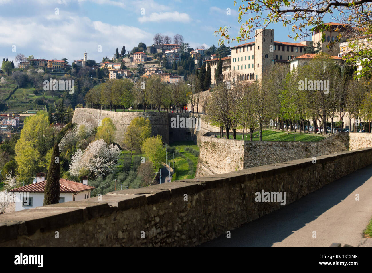 Detail of the ancient city walls of Bergamo the Upper town, these urban ...
