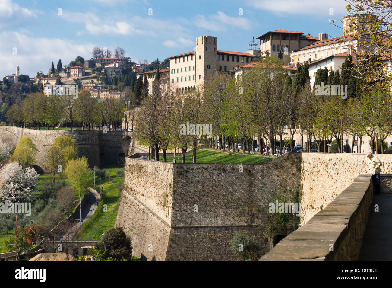 Detail of the ancient city walls of Bergamo the Upper town, these urban ...