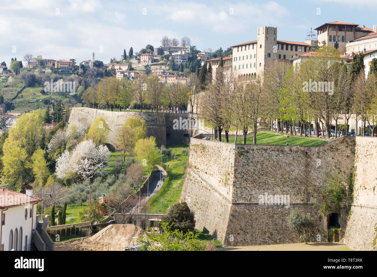 Detail of the ancient city walls of Bergamo the Upper town, these urban ...