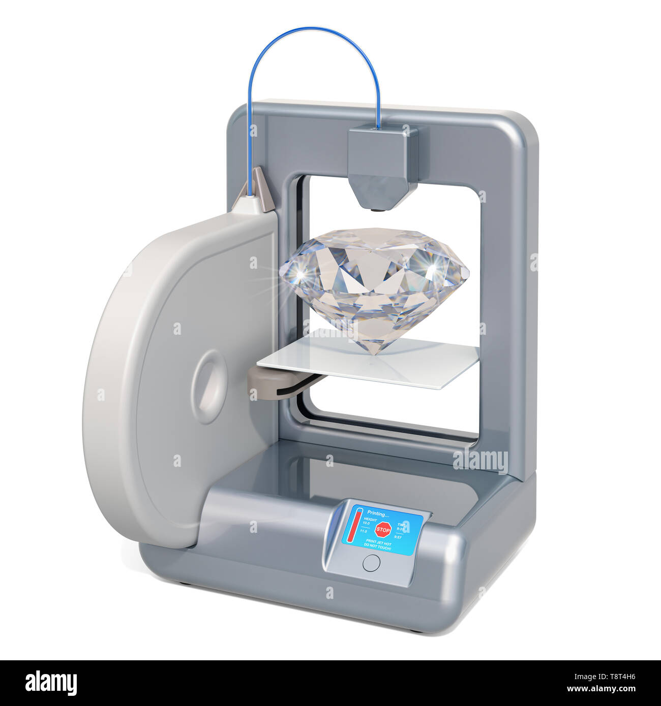 Three dimensional printer with diamond, 3D rendering isolated on white ...