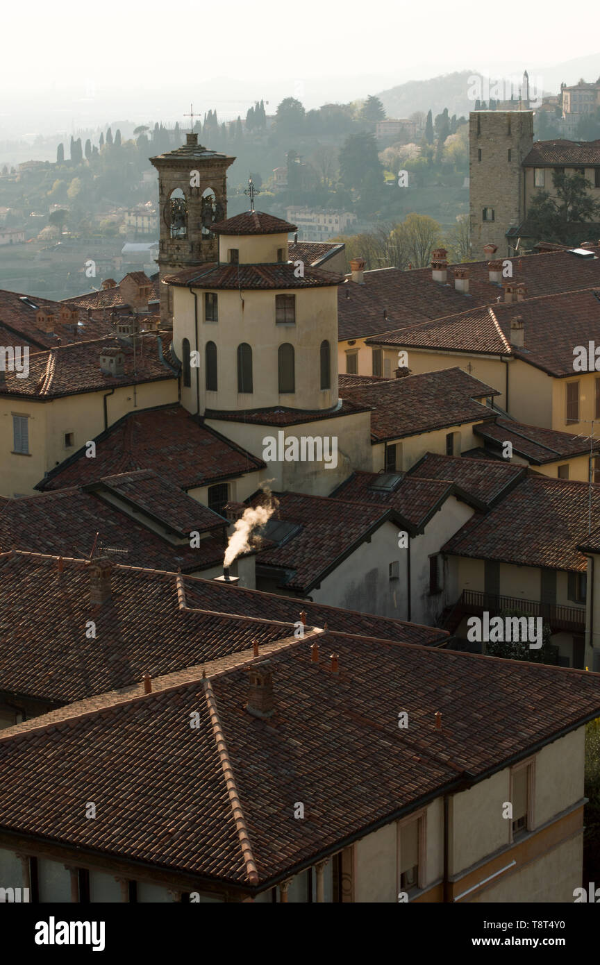 Italian traditional red roofs covered wiith terracotta tiles in Bergamo ...
