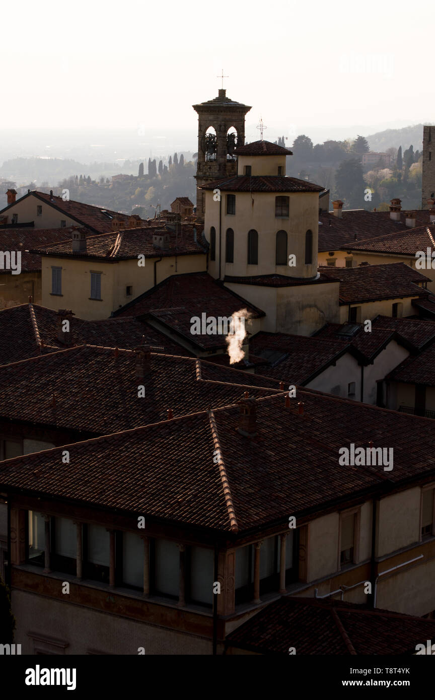 Italian traditional red roofs covered wiith terracotta tiles in Bergamo ...