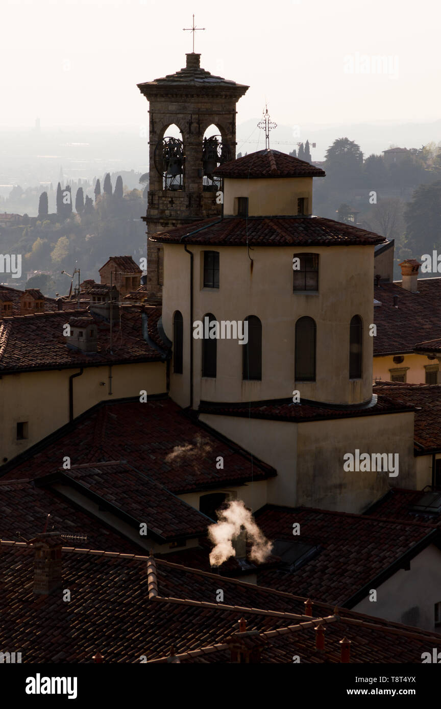 Italian traditional red roofs covered wiith terracotta tiles in Bergamo ...