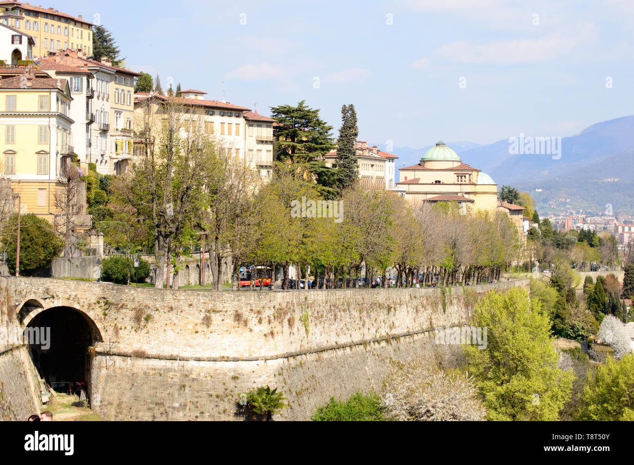 Detail of the ancient city walls of Bergamo the Upper town, these urban ...