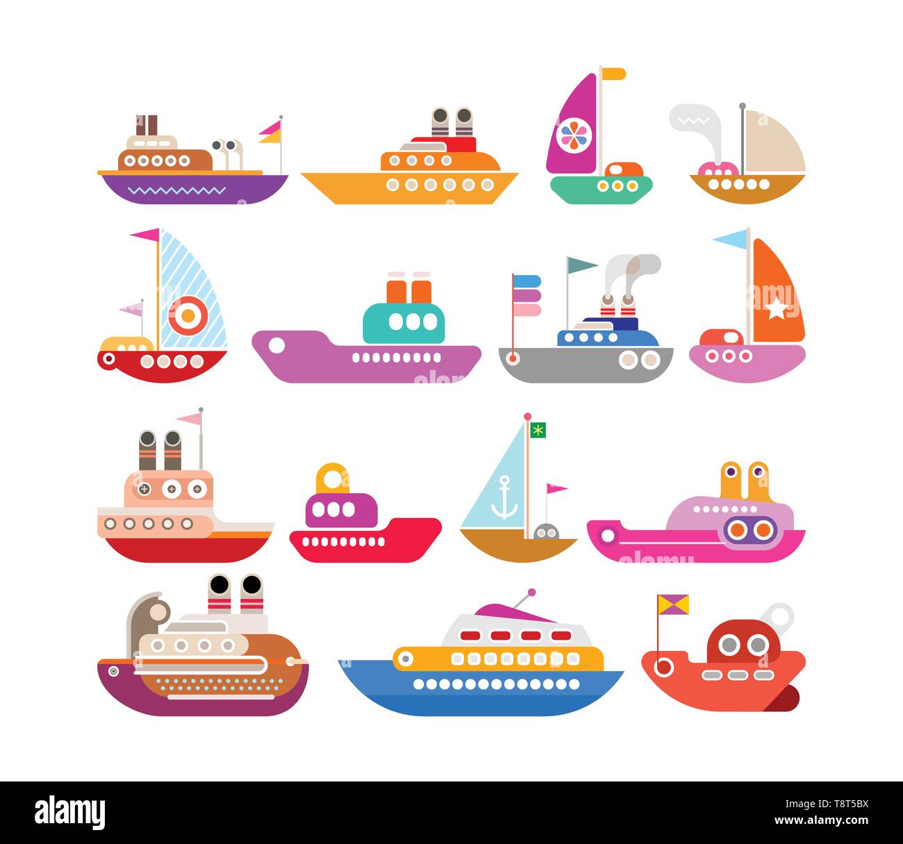 Colorful Ship vector icons isolated on a white background. Set of ...