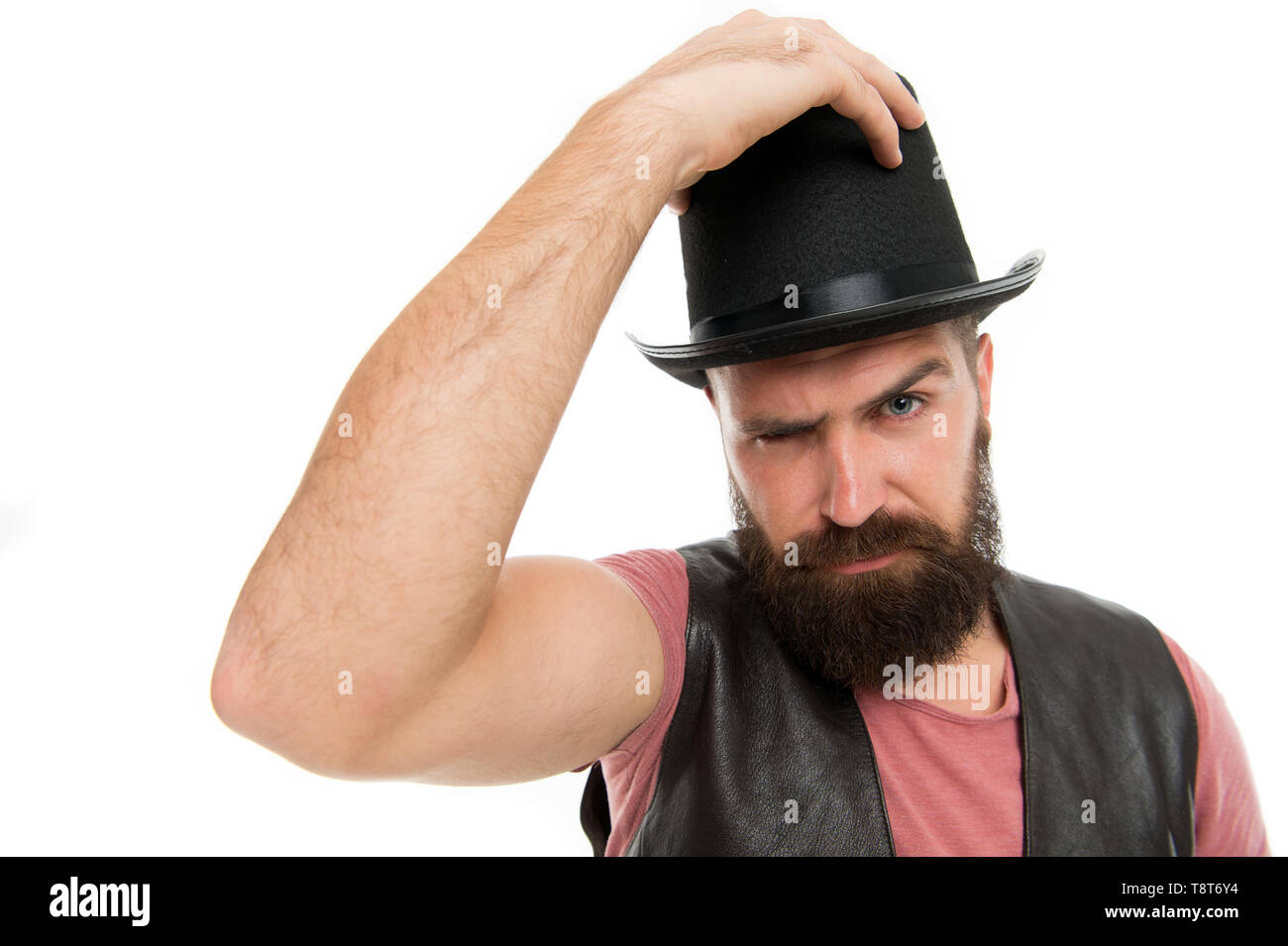 Magician circus worker. Man bearded guy magician. Magician character ...