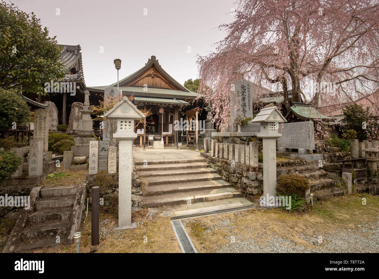 Exterior of traditional Japanese shrine in early spring Stock Photo - Alamy