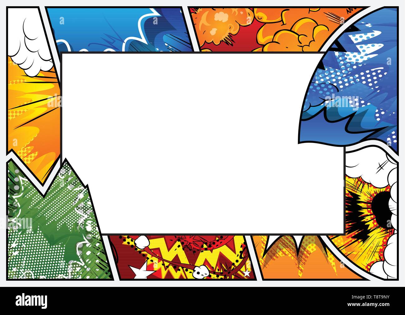 Vector illustrated retro comic book background with big blank square ...