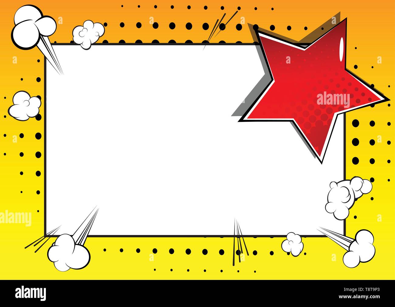 Vector illustrated retro comic book background with big blank square ...