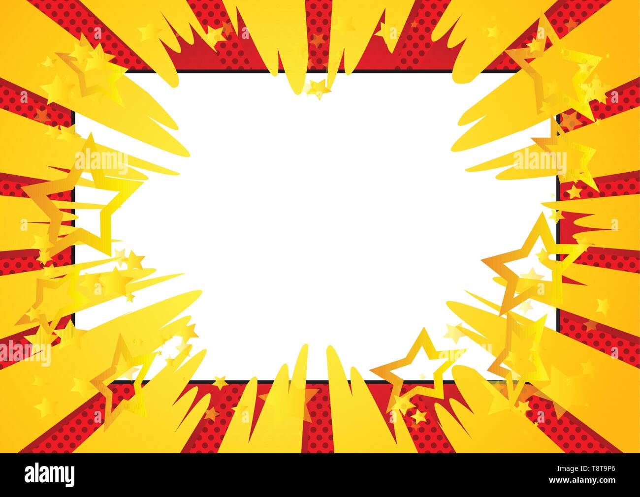 Vector illustrated retro comic book background with big blank square ...