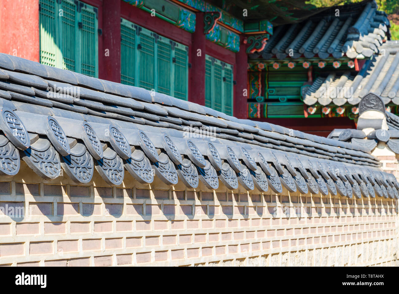 Traditional Korean brick wall and black ceramic roof with Traditional ...