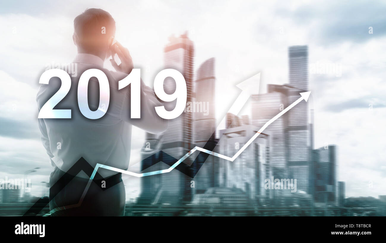 New year 2019 Financial growth graph on blurry business background ...