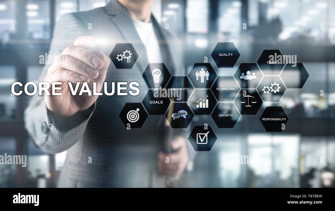 Core values concept on virtual screen. Business and finance solutions ...