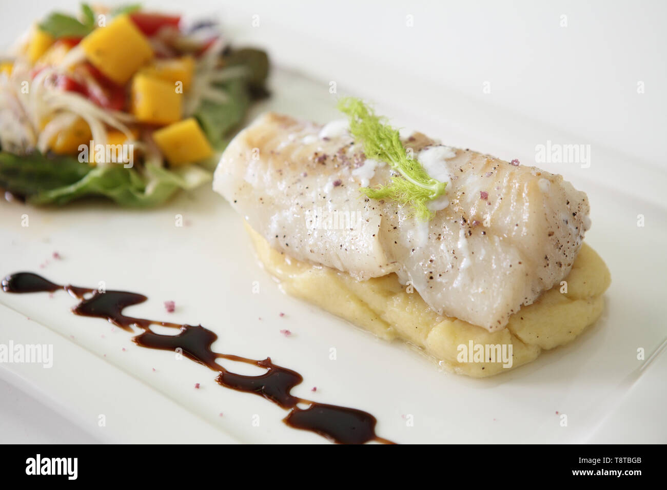 grilled cod fish steak Stock Photo - Alamy