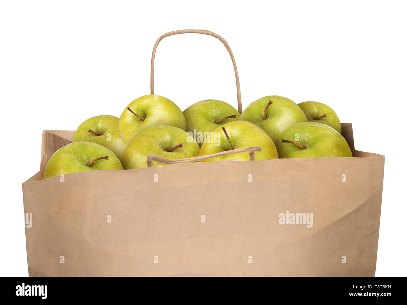 Bag of green apples isolated on white background Stock Photo - Alamy
