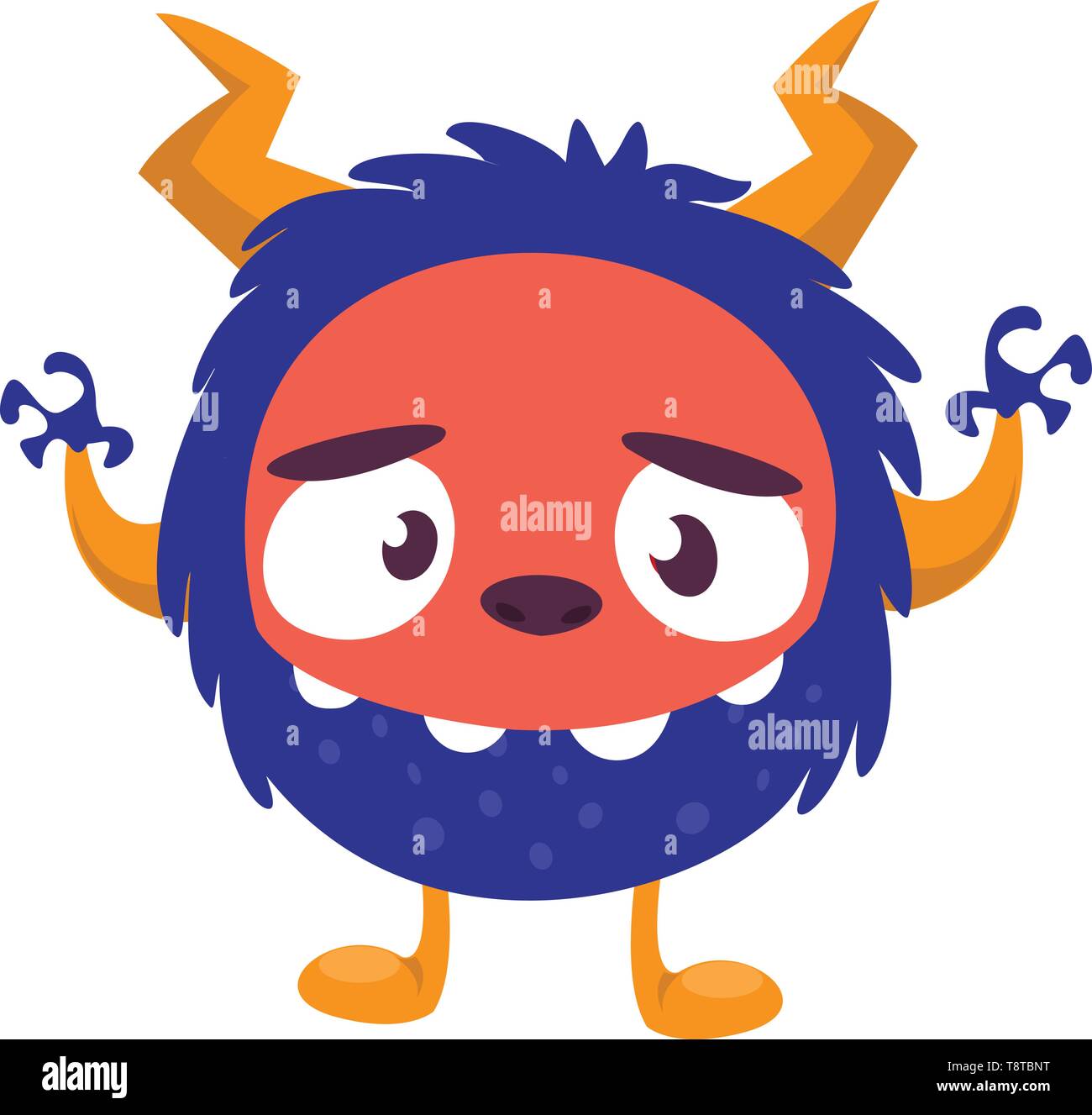 Scary cartoon monster. Vector Halloween blue monster illustration Stock ...