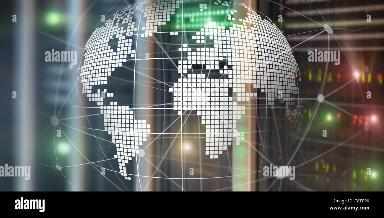 Futuristic modern data center with Holographic 3d planet earth ...