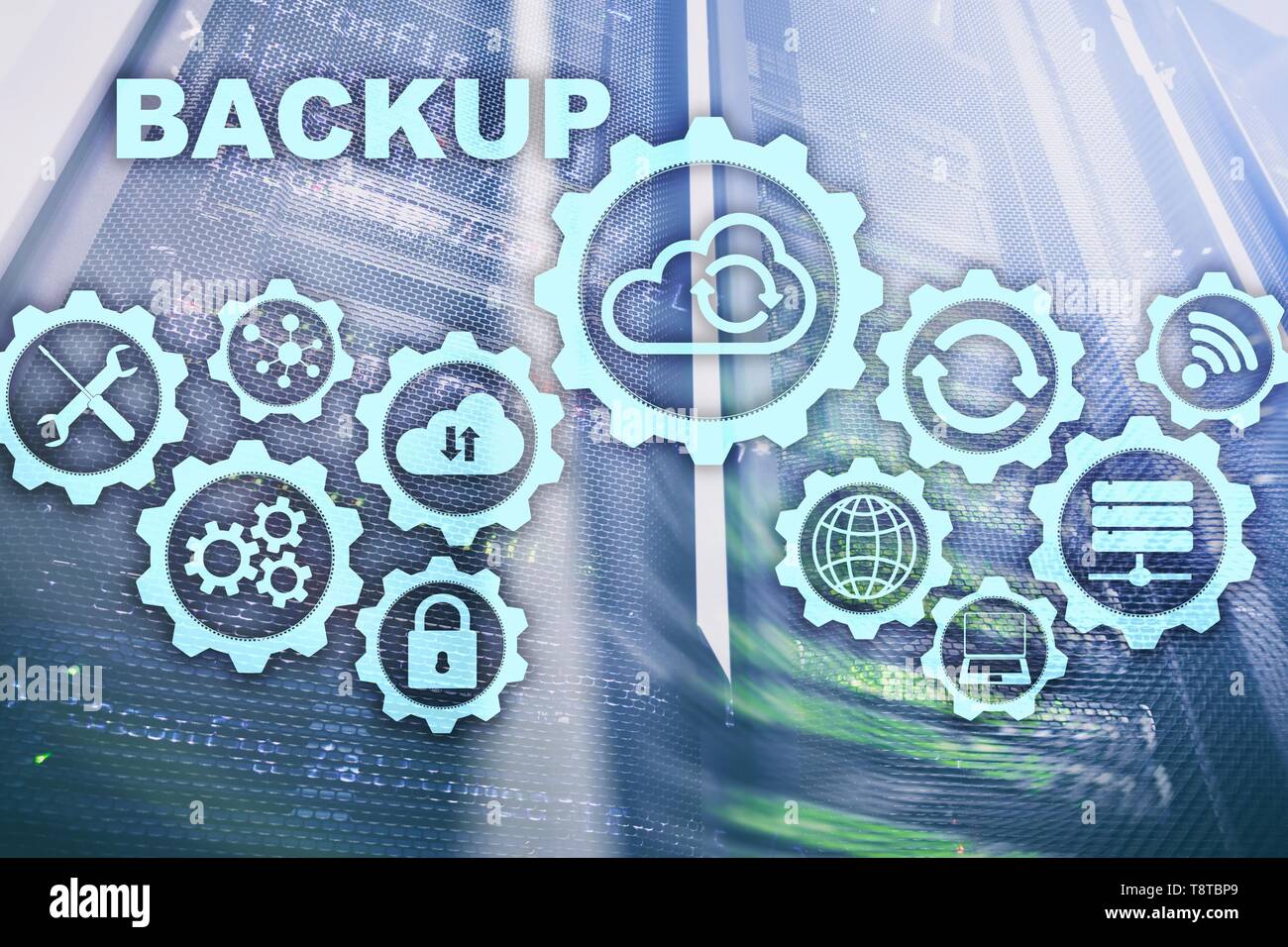 Backup System Recovery Technology Concept on modern server room ...
