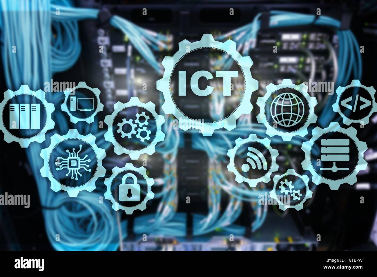 ICT. Information and communications technology on modern server room ...