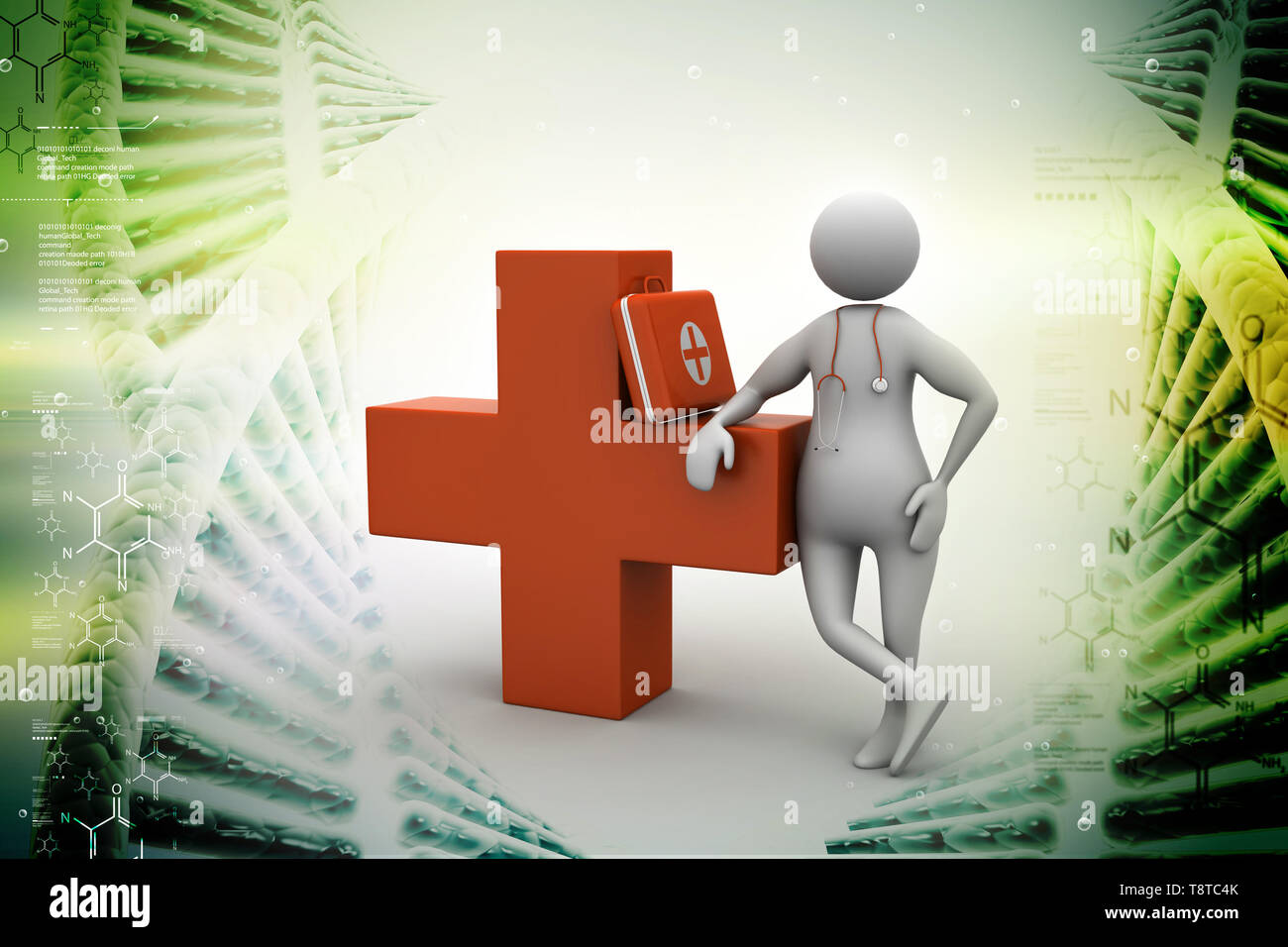 People with first aid box and stethoscope in color back ground Stock ...