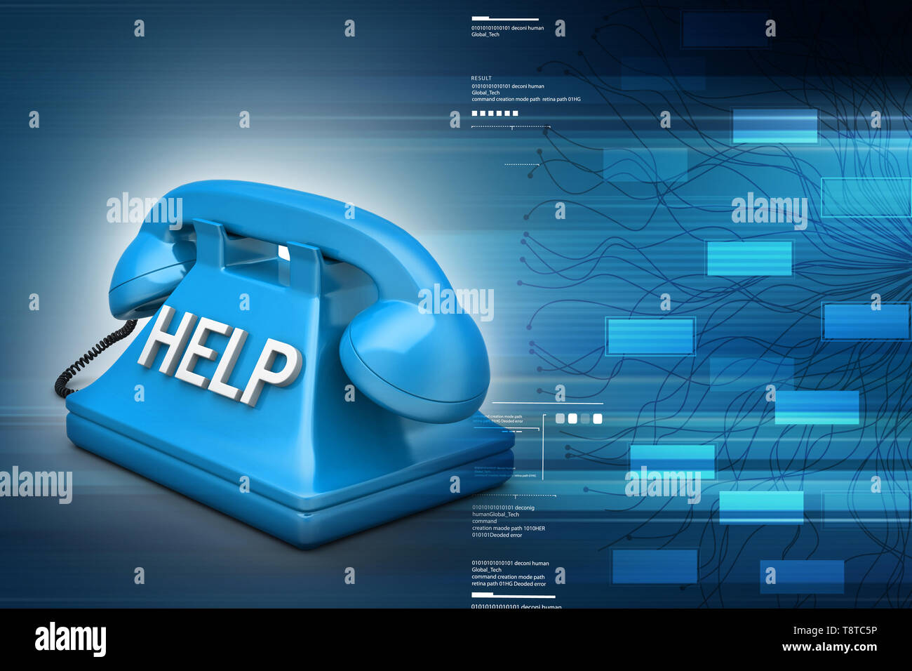 Old land phone with help lettering in color background Stock Photo - Alamy