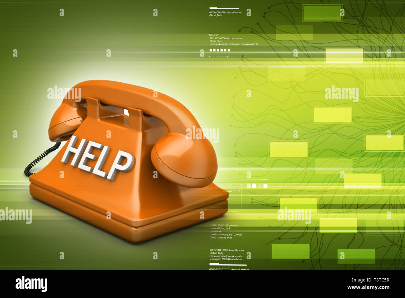 Old land phone with help lettering in color background Stock Photo - Alamy