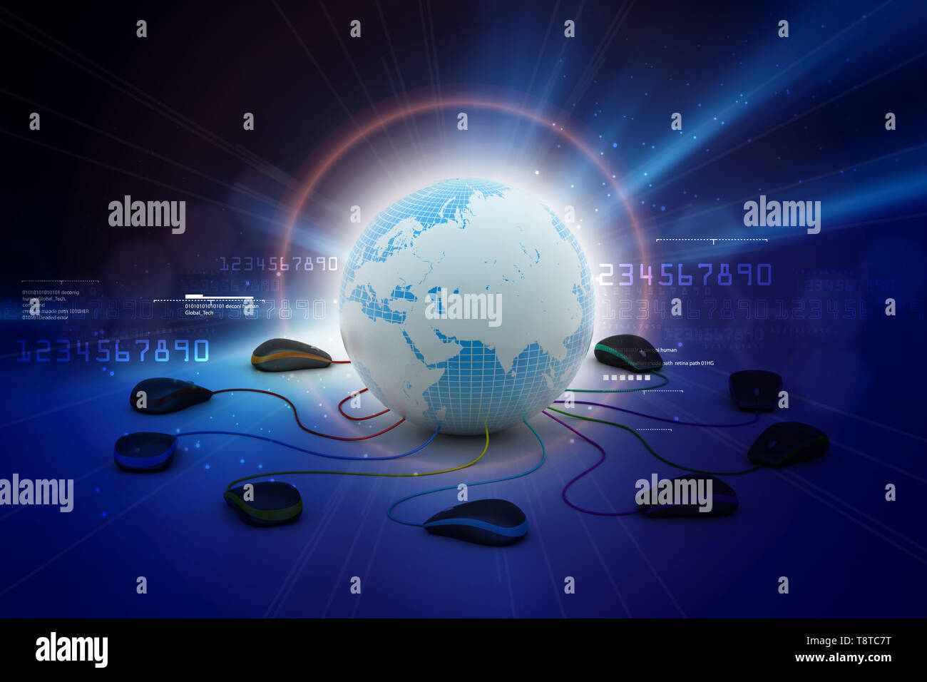 Globe connecting with computer mouse Stock Photo - Alamy