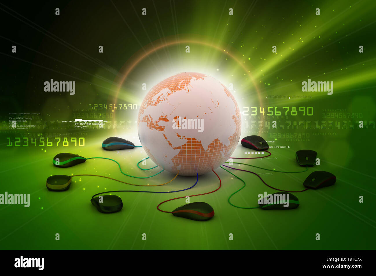 Globe connecting with computer mouse Stock Photo - Alamy