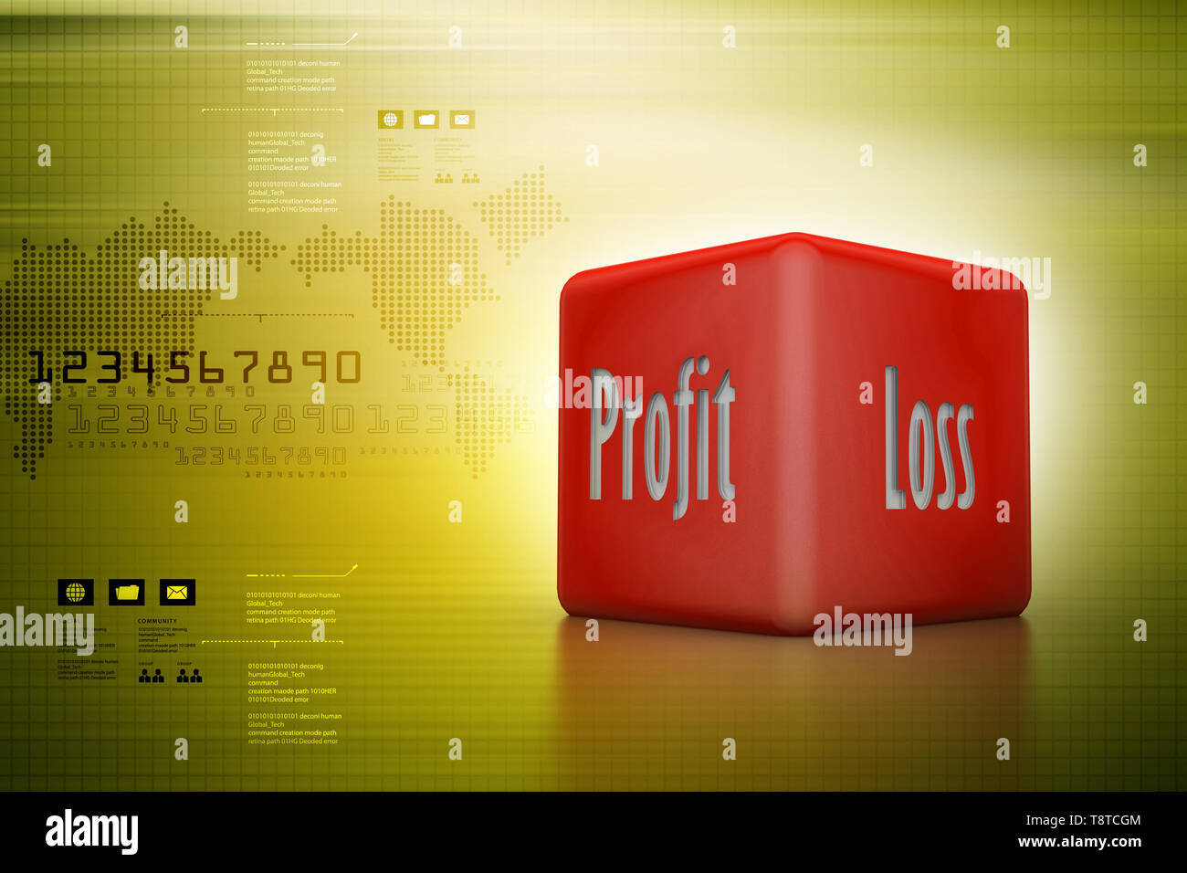 Business dice showing profit and loss in color background Stock Photo ...