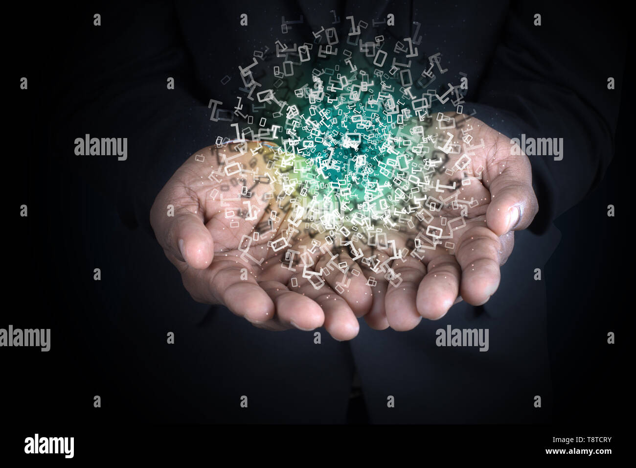 Man showing the binary digits Stock Photo - Alamy