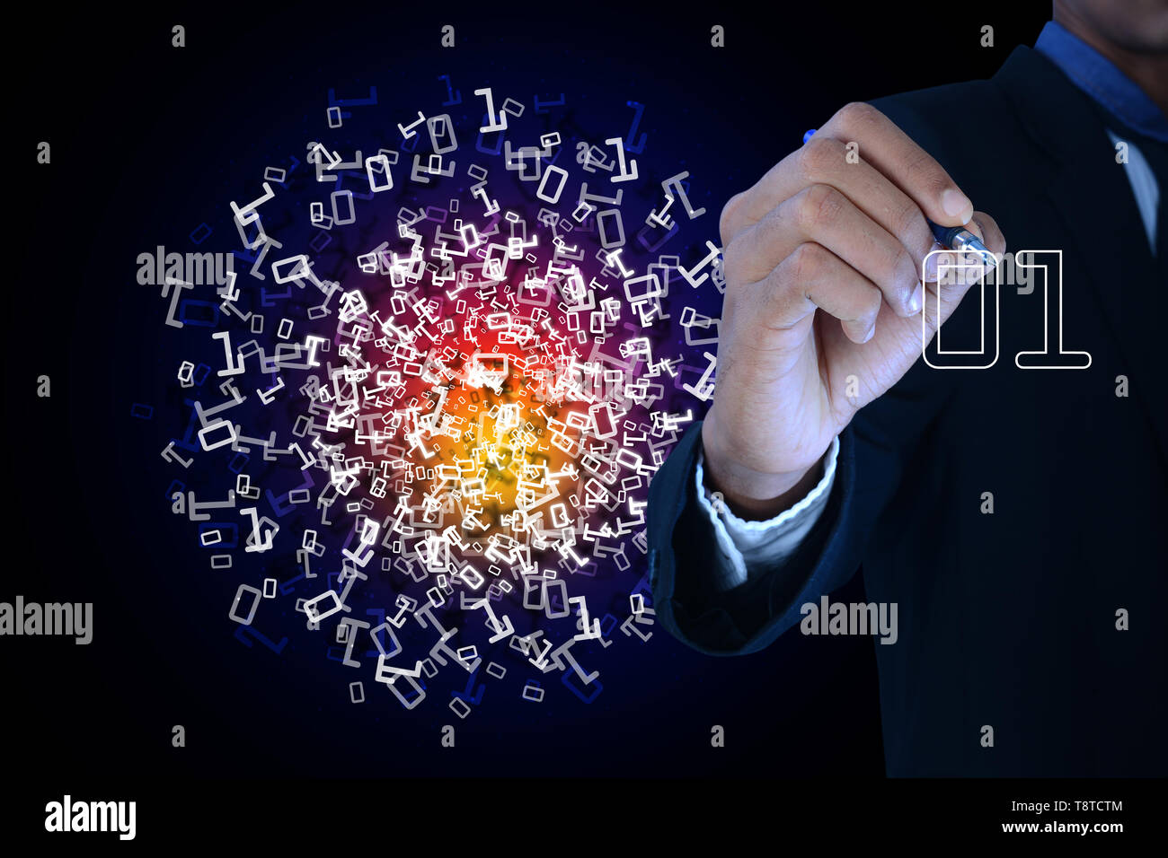 Man showing the binary digits Stock Photo - Alamy