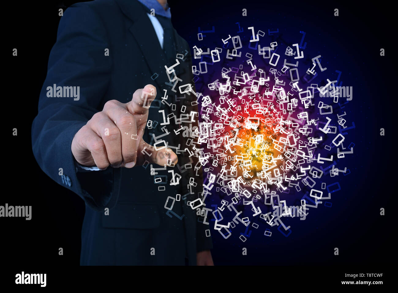 Man showing the binary digits Stock Photo - Alamy