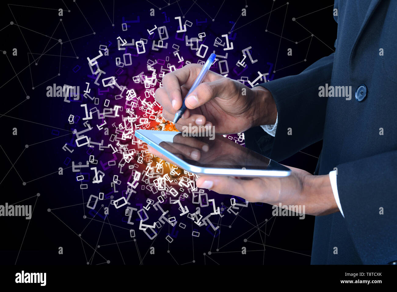 Man showing the binary digits Stock Photo - Alamy