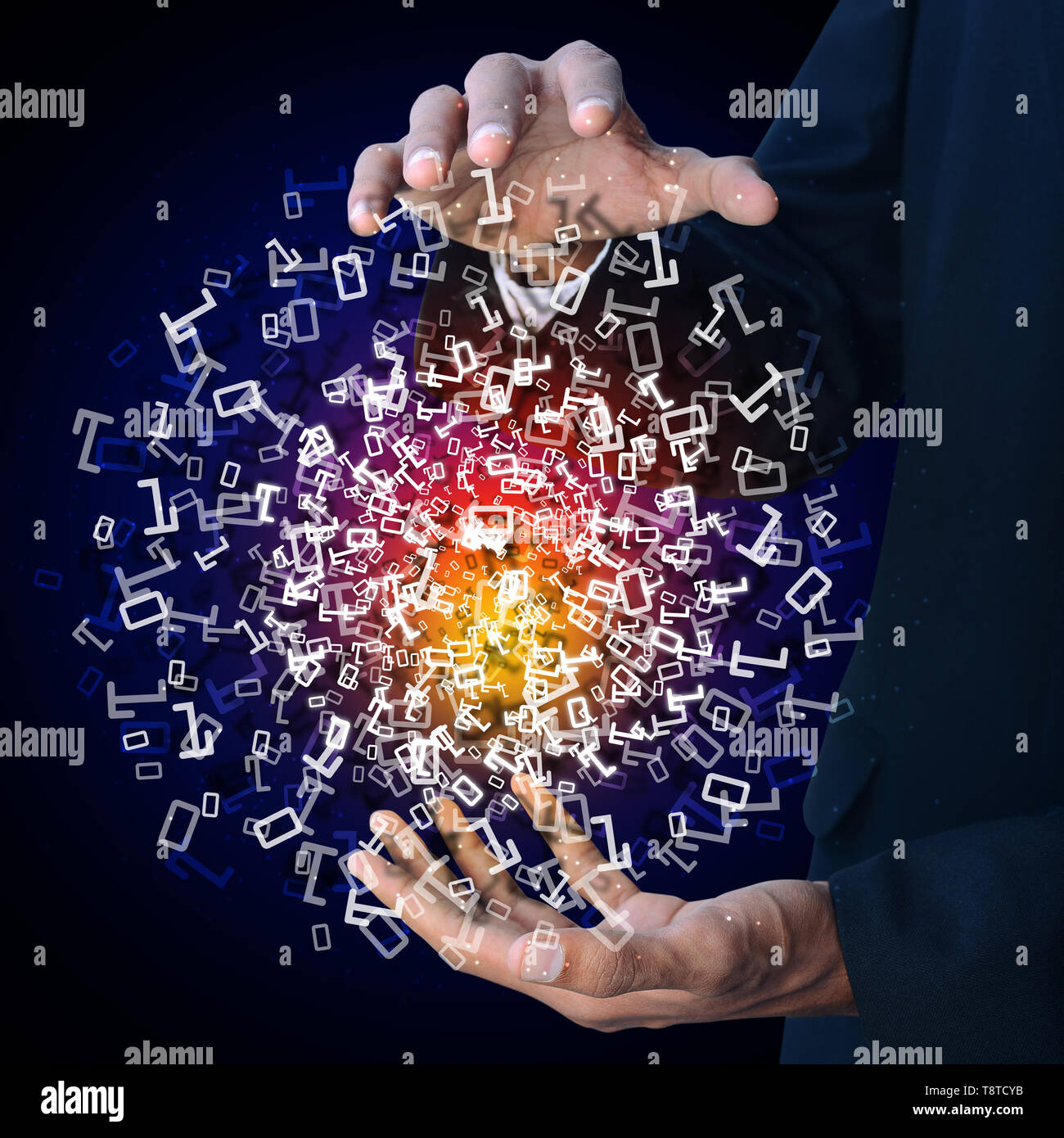 Man showing the binary digits Stock Photo - Alamy