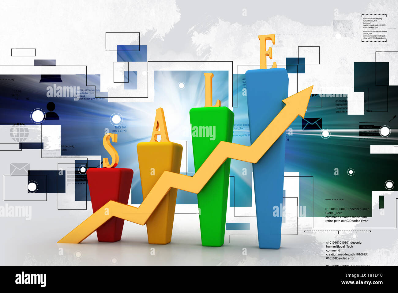 3D Bar chart and sales growth Stock Photo - Alamy