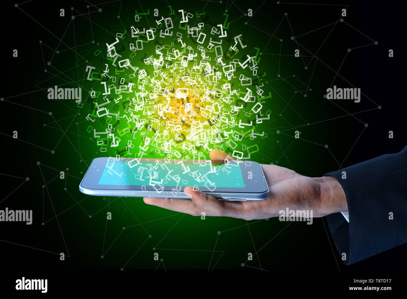 Man showing the binary digits with tablet computer Stock Photo - Alamy