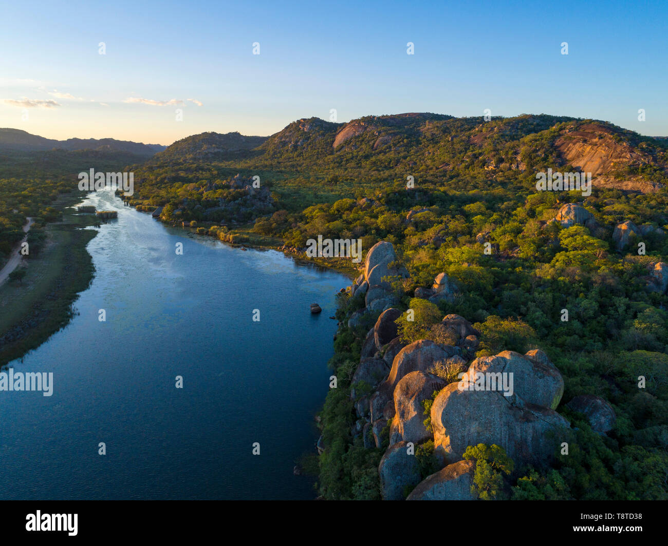 An aerial view of Mutsheleli dam, Matobo National Park, Zimbabwe Stock ...
