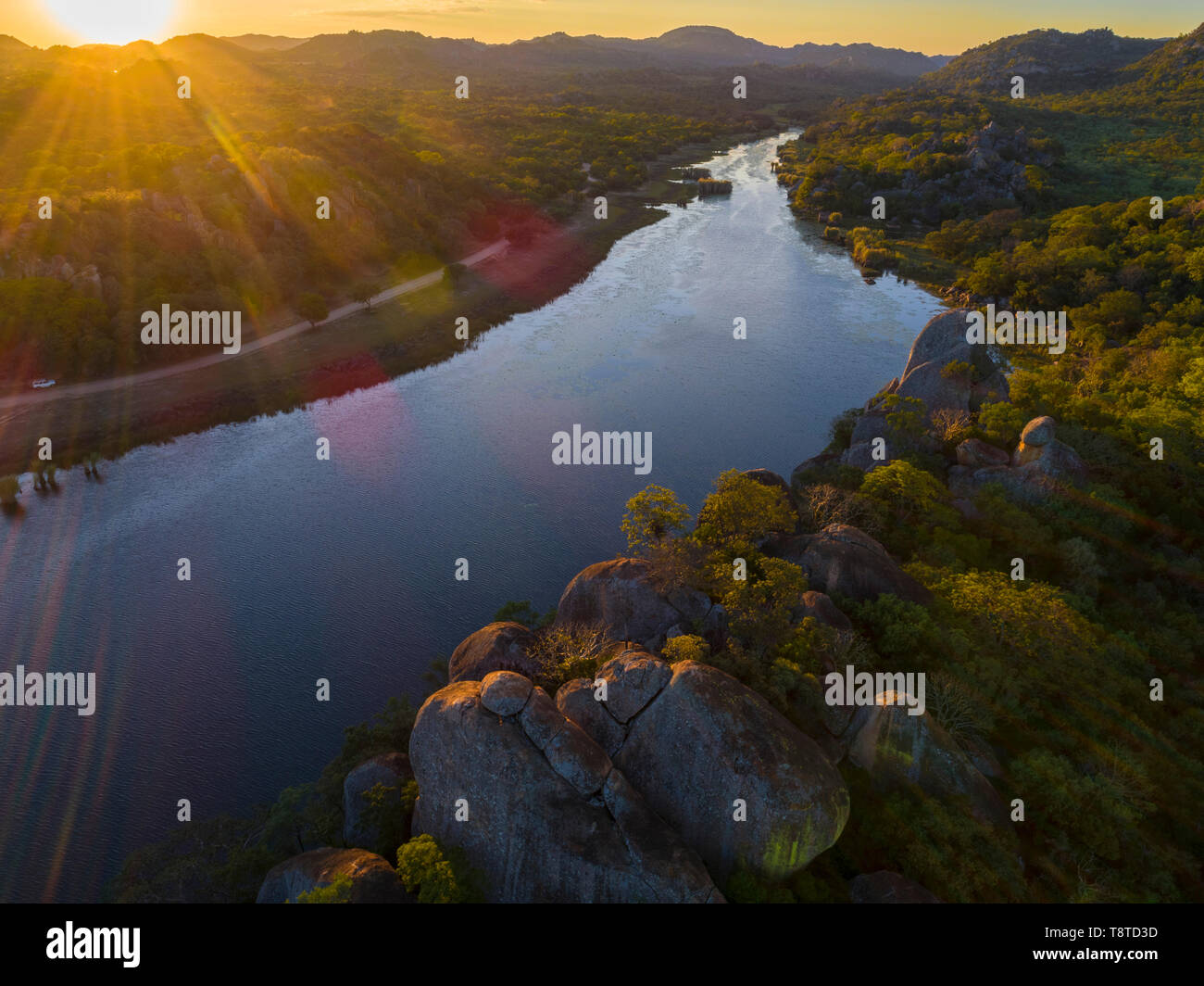 An aerial view of Mutsheleli dam, Matobo National Park, Zimbabwe Stock ...