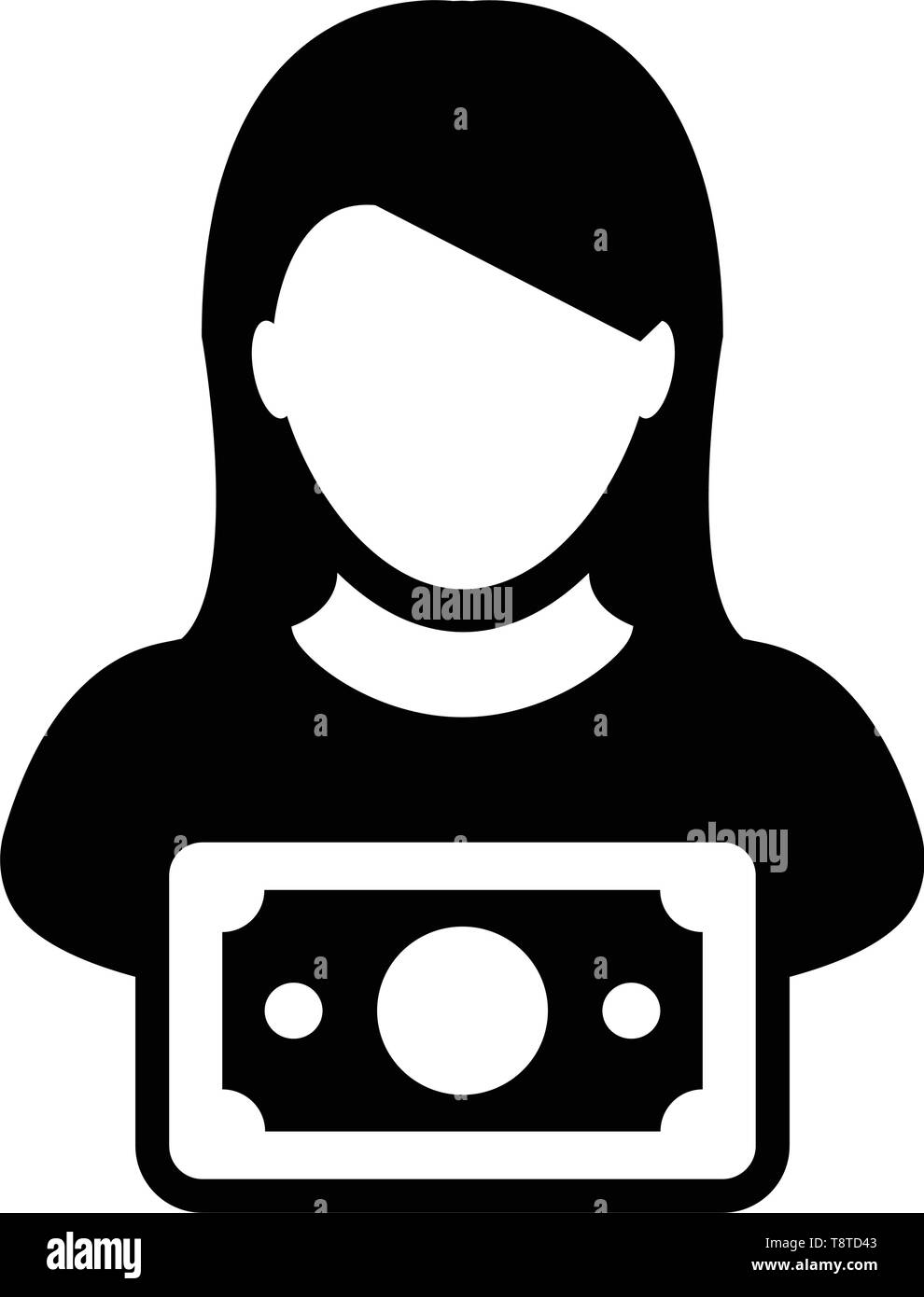 Cash icon vector female user person profile avatar with money symbol in ...
