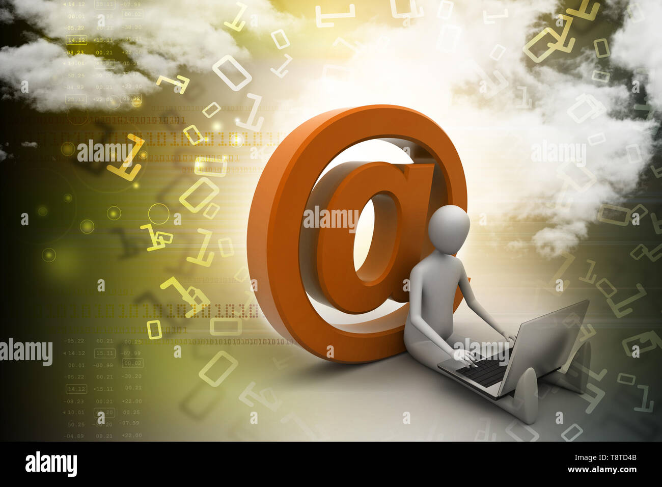 3d person with e mail symbol and laptop Stock Photo - Alamy