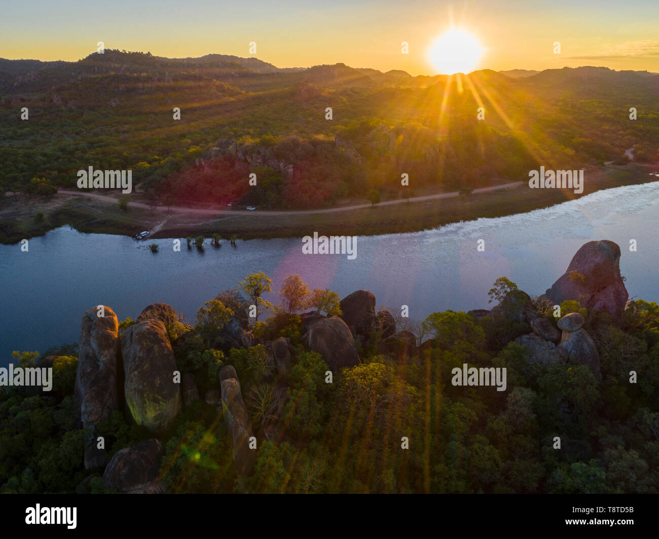 An aerial view of Mutsheleli dam, Matobo National Park, Zimbabwe Stock ...