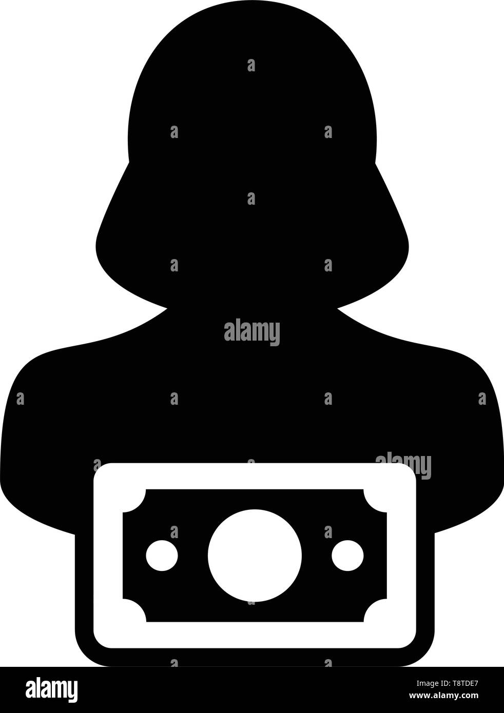 Finance icon vector female user person profile avatar with money symbol ...