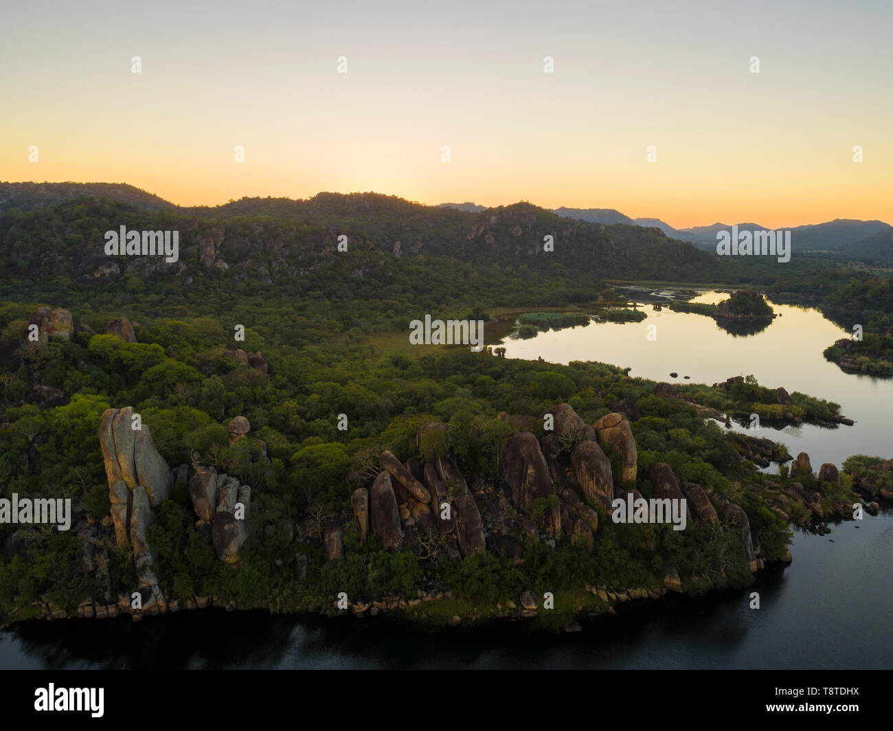 An aerial view of Mutsheleli dam, Matobo National Park, Zimbabwe Stock ...
