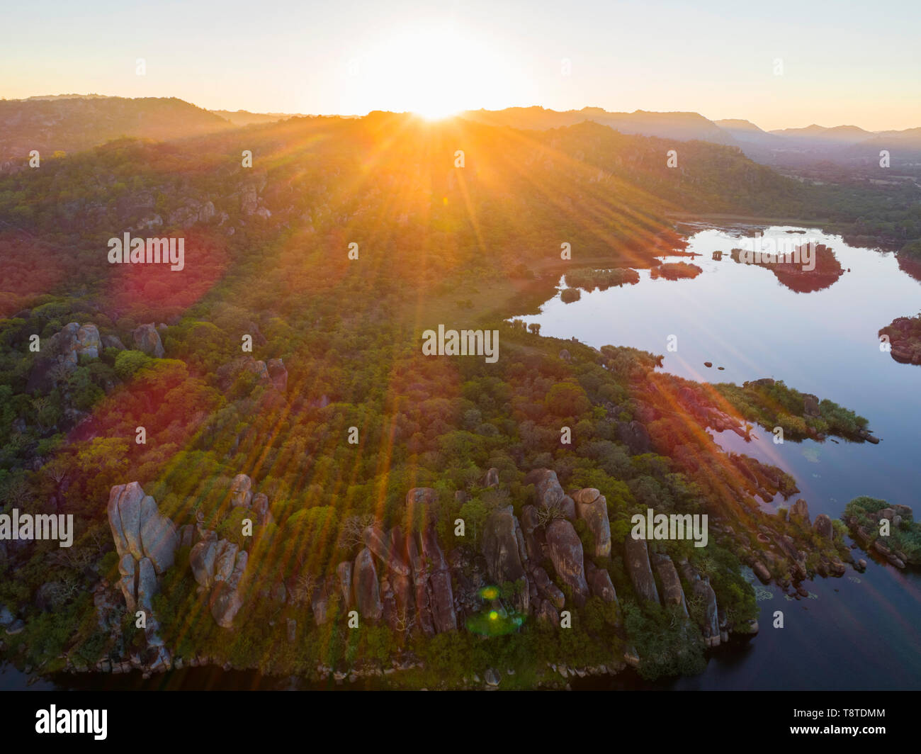 An aerial view of Mutsheleli dam, Matobo National Park, Zimbabwe Stock ...