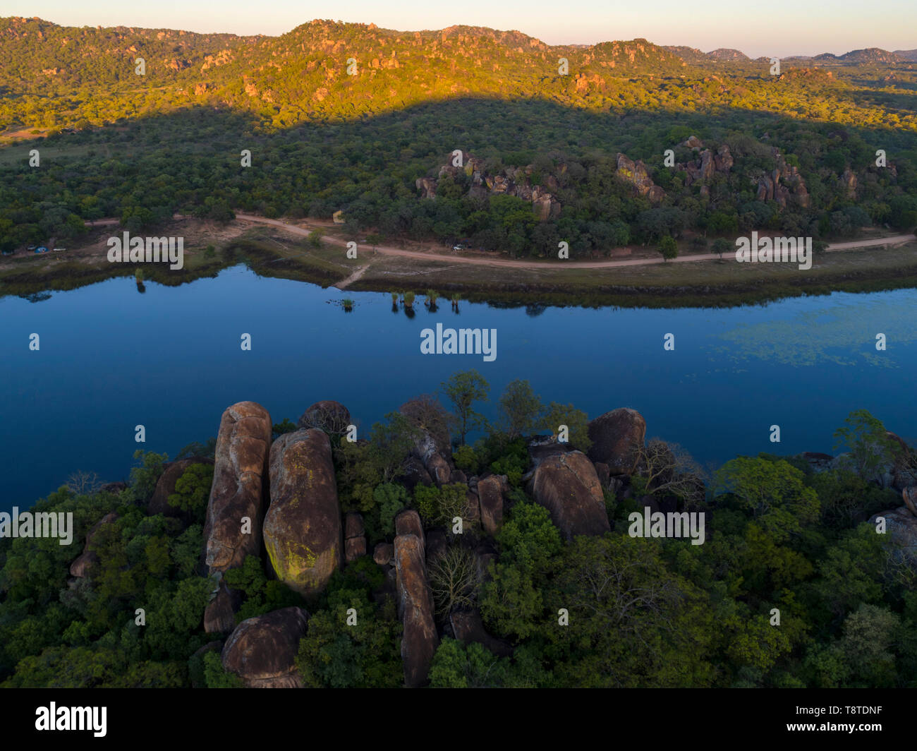 An aerial view of Mutsheleli dam, Matobo National Park, Zimbabwe Stock ...