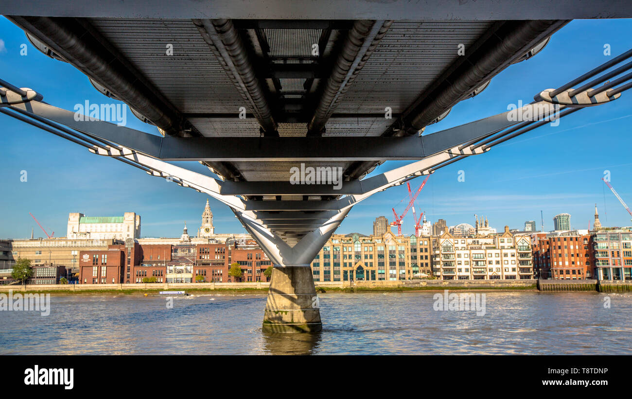 Underside View of the Millenium Bridge Looking Over the Thames Towards ...