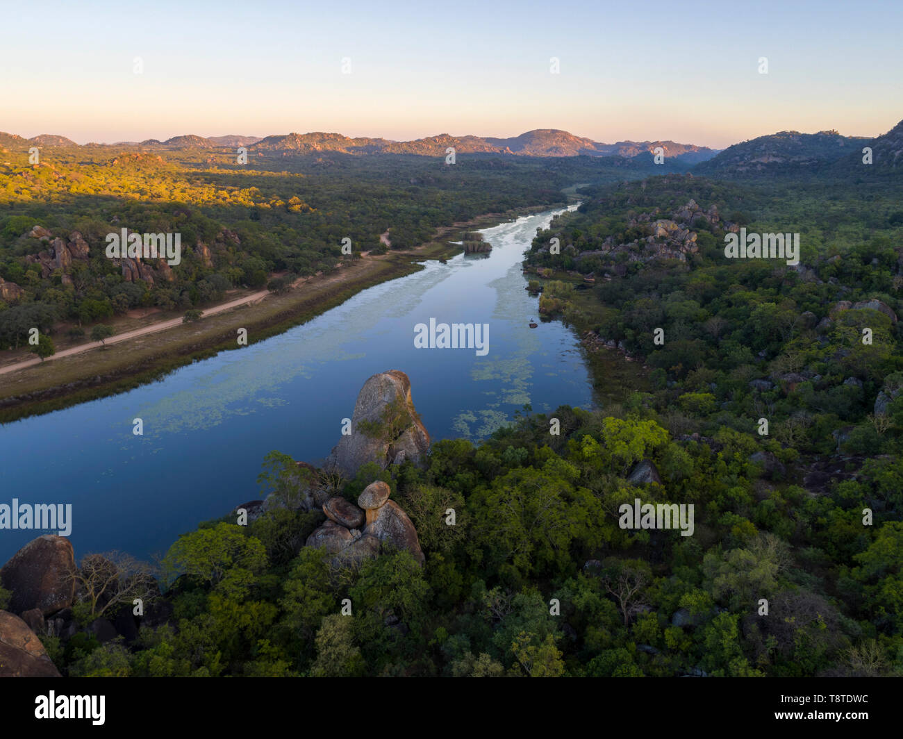 An aerial view of Mutsheleli dam, Matobo National Park, Zimbabwe Stock ...