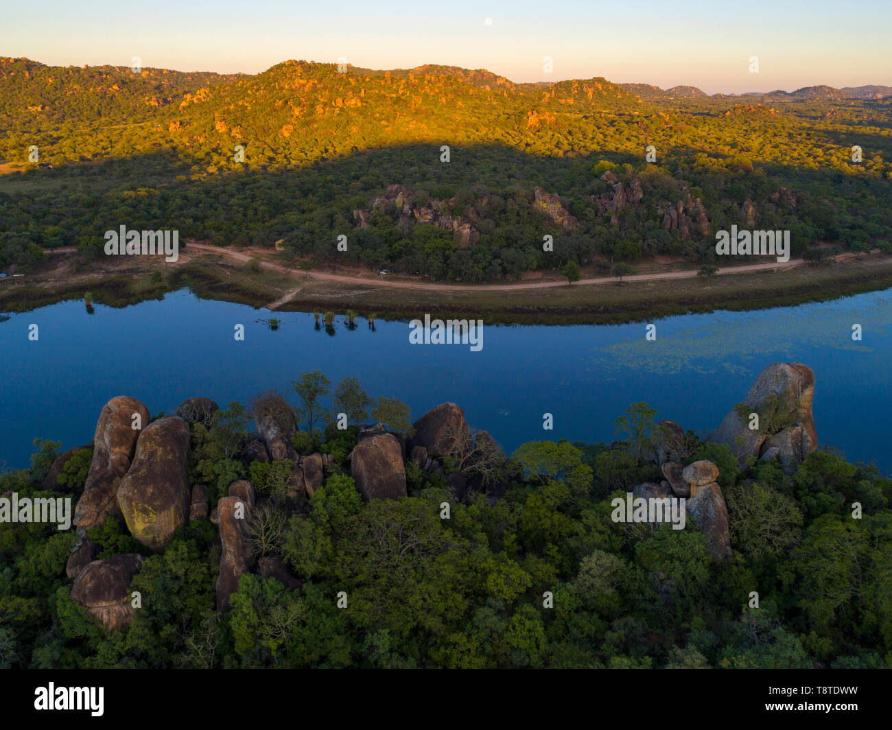 An aerial view of Mutsheleli dam, Matobo National Park, Zimbabwe Stock ...